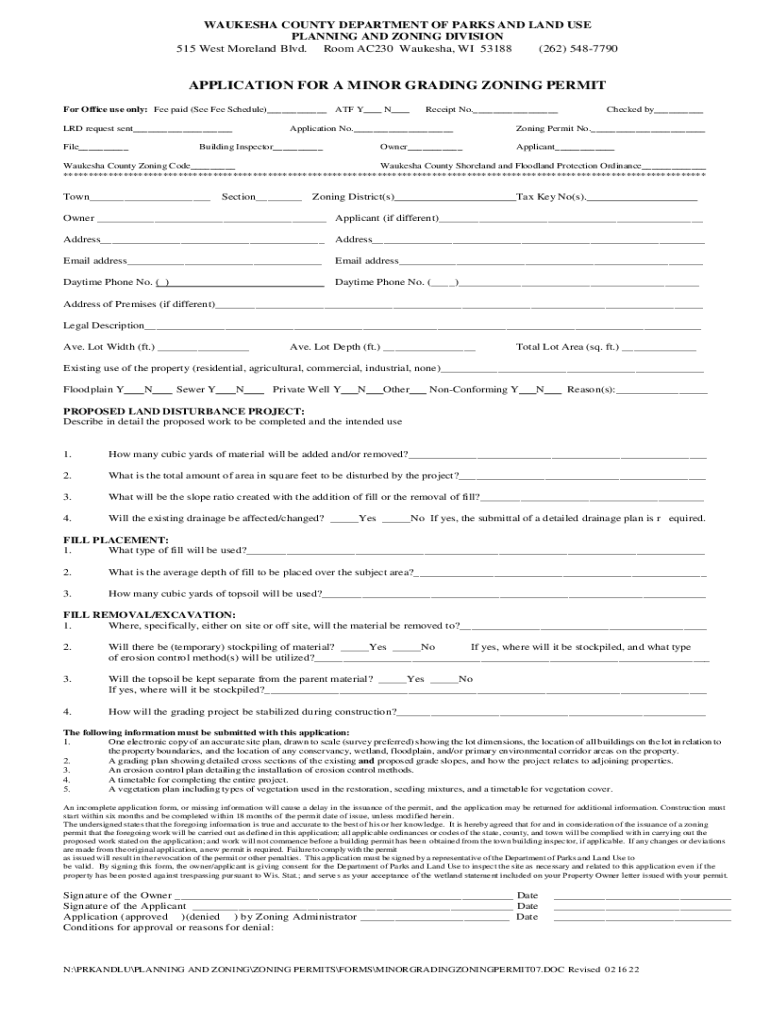 Fillable Online Application Grading Zoning Permit - Fill Online ...
