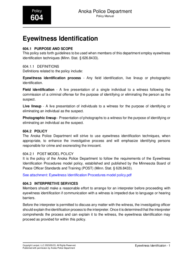 Fillable Online A National Survey of Eyewitness Identification ...