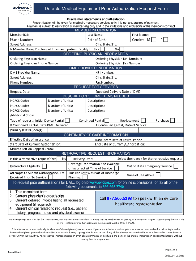 Fillable Online AmeriHealth Caritas District of Columbia - Provider Alert - eviCore Healthcare ...