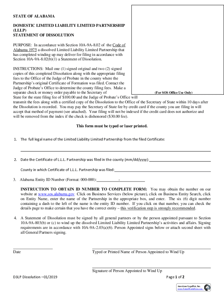 Fillable Online Domestic LLLP Statement Of Dissolution :: Alabama ...