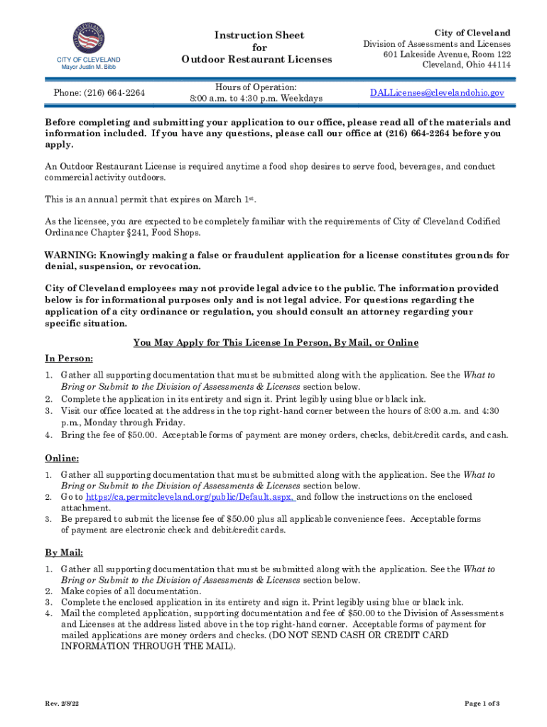 Fillable Online Outdoor Restaurant Licenses Fax Email Print - pdfFiller