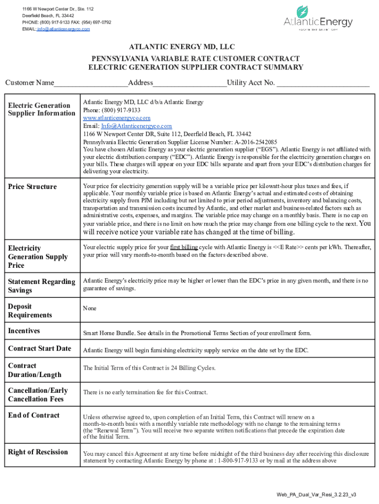 Fillable Online MASS MARKET ENERGY SUPPLY AGREEMENT Fax Email Print ...