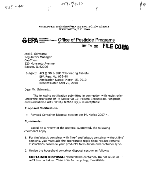 Fillable Online U.S. EPA, Pesticides, Label, ACL 90B EUP CHLORINATING ...