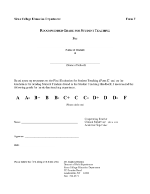 Fillable Online Siena College Education Department Form E Student's ...