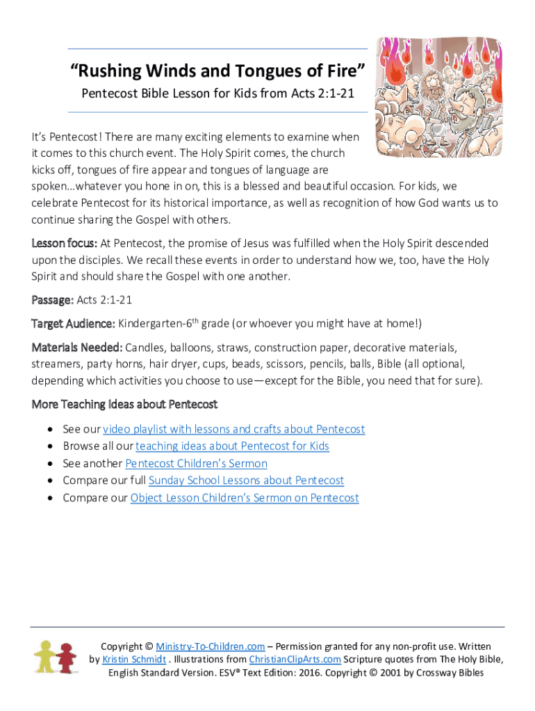 Fillable Online Children's Message "Pentecost" Holy Spirit Wind and ...