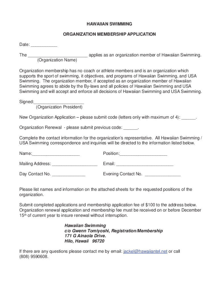 Fillable Online hawaiian-swimming-organization-application-rev013497 Fax Email Print - pdfFiller