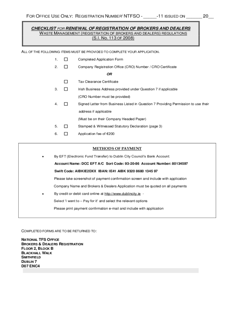 Fillable Online checklist for renewal of registration of brokers and ...