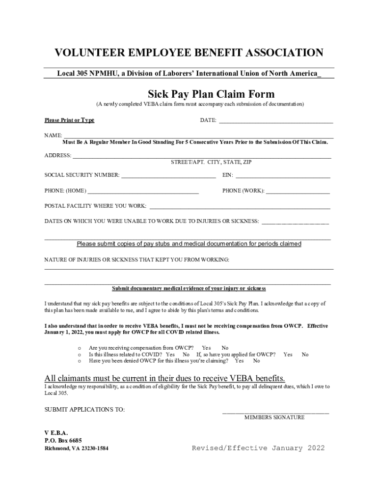 Fillable Online Sick Pay Plan Claim Form Fax Email Print - pdfFiller