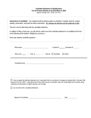 Fillable Online Candidate Statement Form - Voter Registration ...