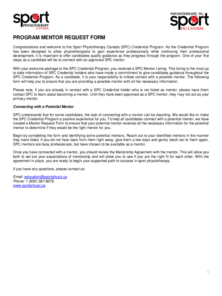 Fillable Online PROGRAM MENTOR REQUEST FORM Fax Email Print - pdfFiller