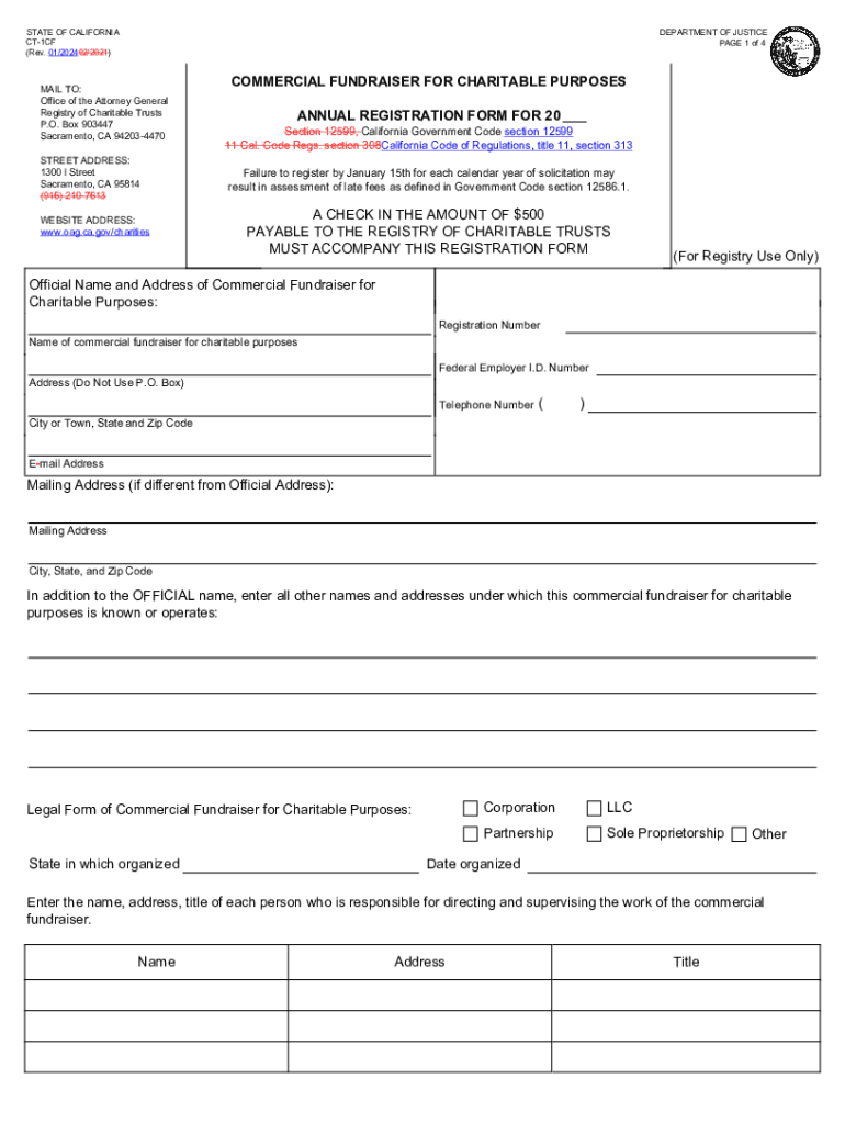 Fillable Online oag ca CT-1CF, Annual Registration Form - Commercial ...