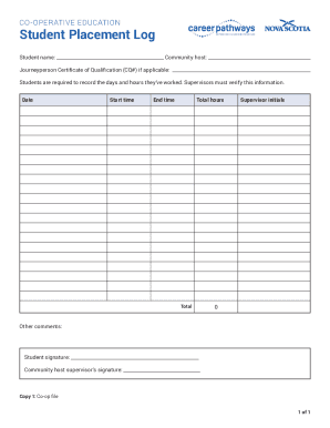 Fillable Online Student Placement Log Fax Email Print - pdfFiller