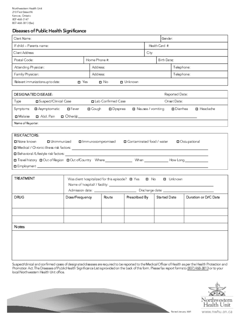 Fillable Online Reporting Diseases of Public Health Significance Fax ...