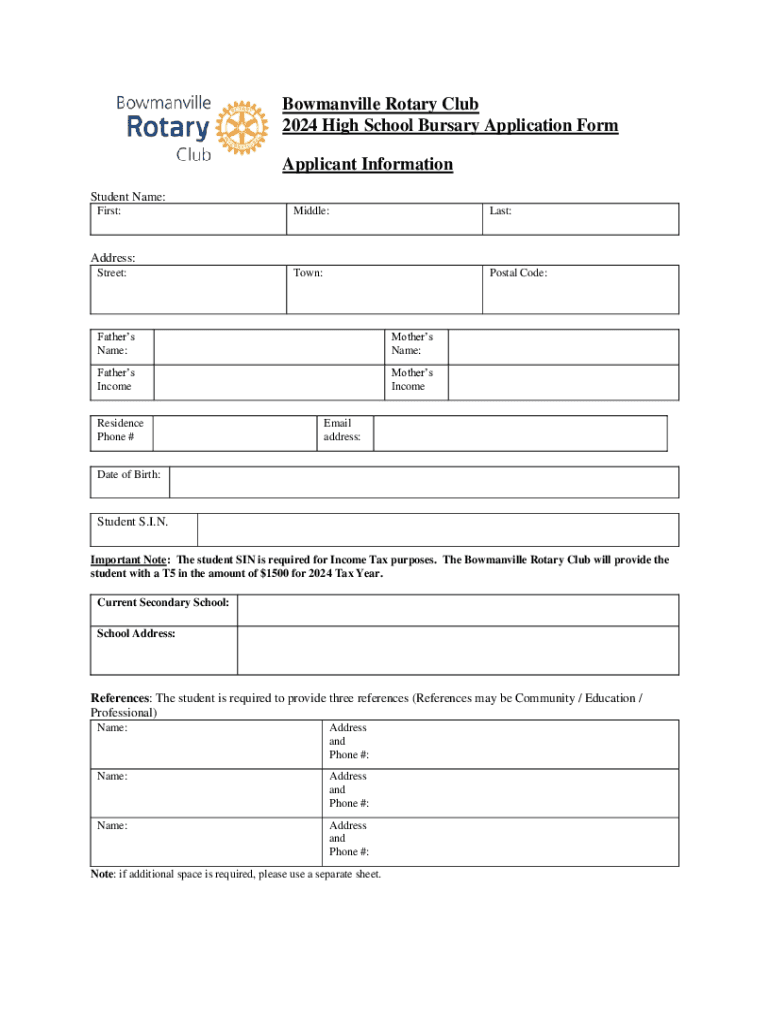 Fillable Online Bowmanville Rotary Club 2024 High School Bursary Application ... Fax Email Print ...