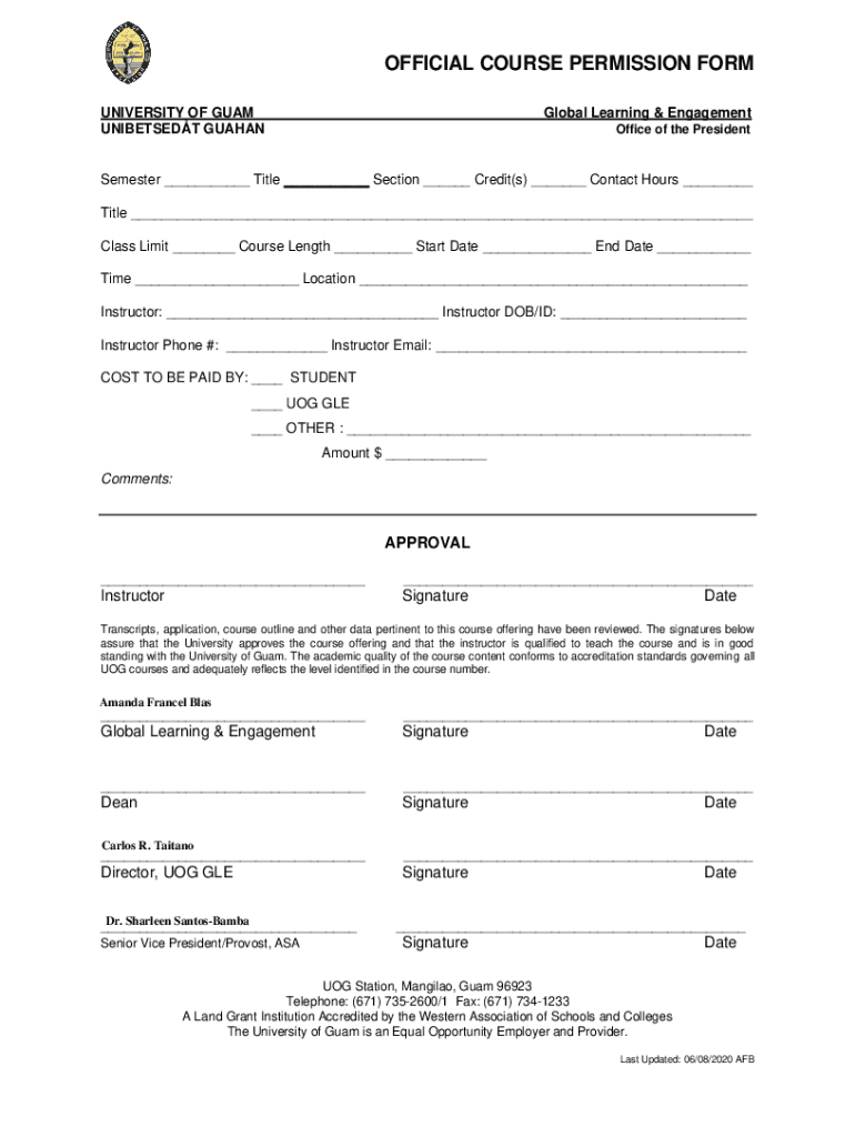 Fillable Online OFFICIAL COURSE PERMISSION FORM Fax Email Print - pdfFiller