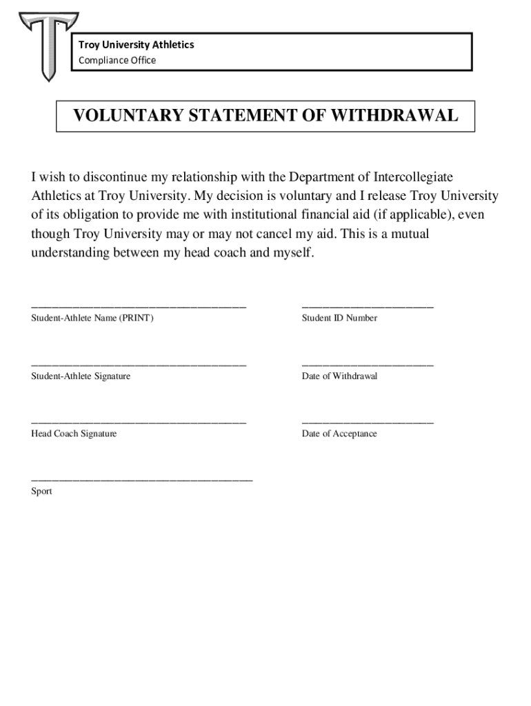 Fillable Online VOLUNTARY STATEMENT OF WITHDRAWAL Fax Email Print ...