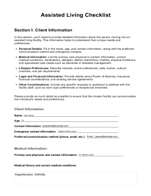 Fillable Online The Ultimate Checklist for Moving to Assisted Living ...