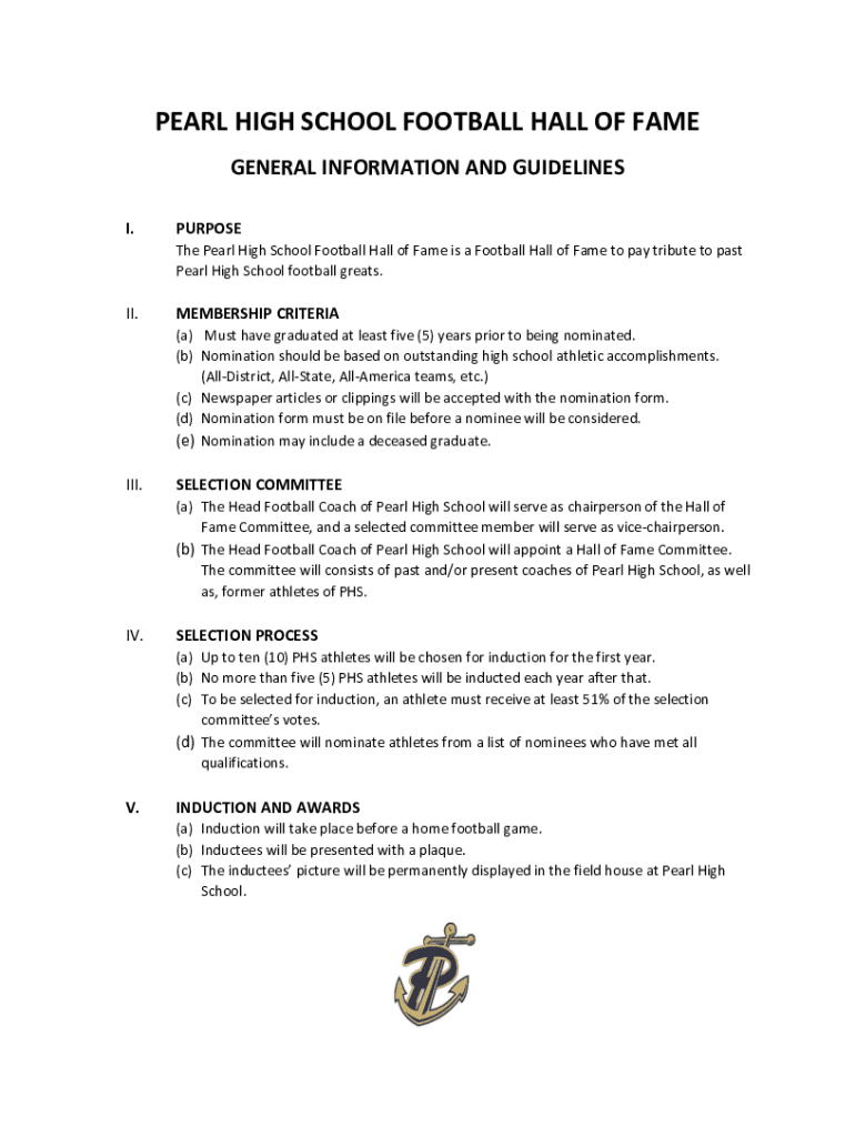 Fillable Online Congratulations to the Pearl High School Football Hall ...