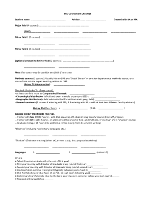 Fillable Online PhD Coursework Checklist Fax Email Print - pdfFiller
