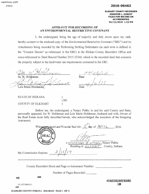 Fillable Online REDACTED AFFIDAVIT FOR RECORDING OF AN ENVIRONMENTAL RESTRICTIVE COVENANT ...