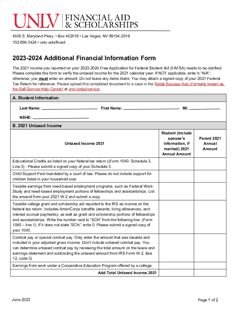 Fillable Online 2023-2024 Additional Financial Information Form Fax ...