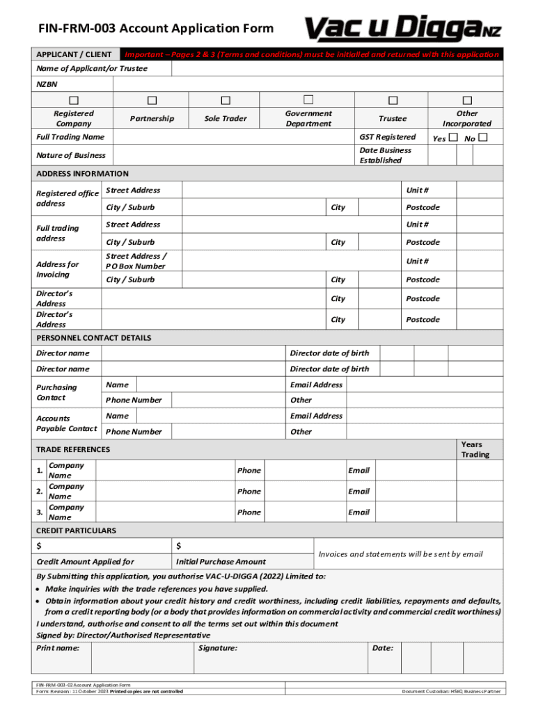 Fillable Online FIN-FRM-003 Account Application Form Fax Email Print ...