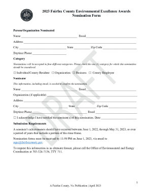 Fillable Online Draft Environmental Excellence Award Nomination Form ...