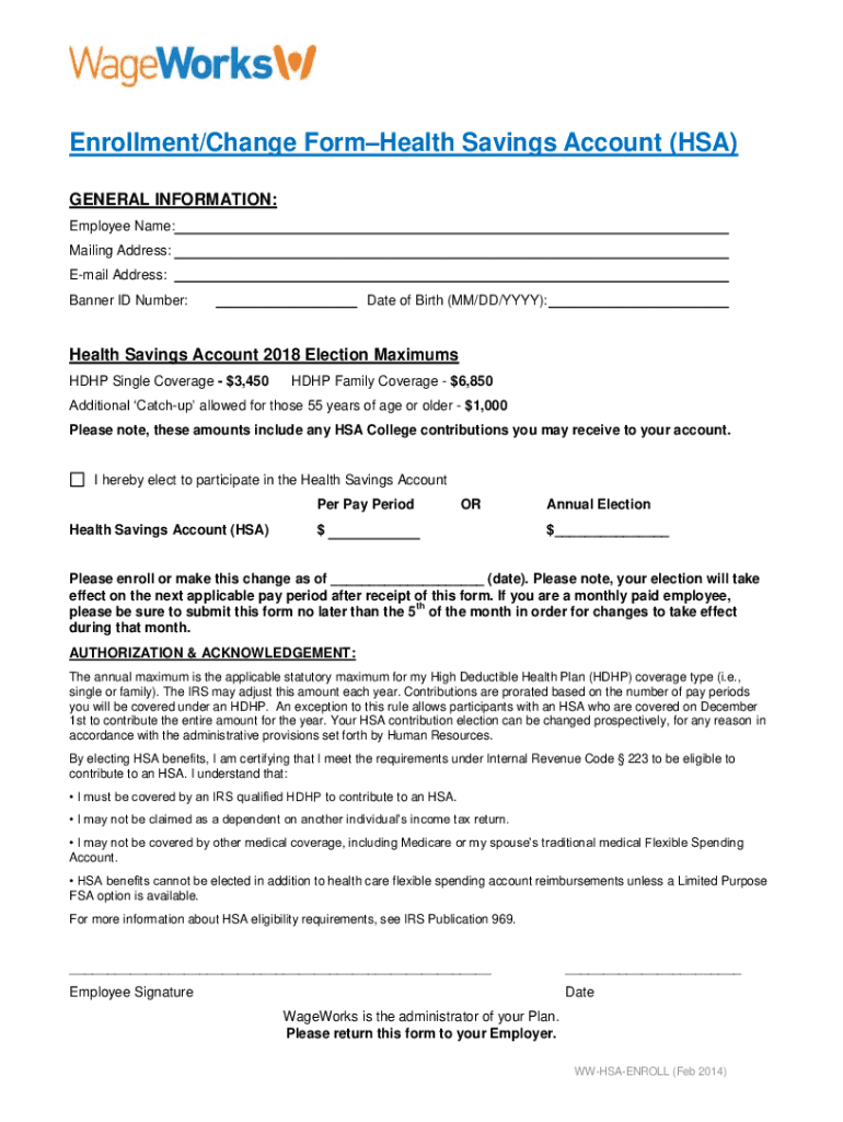 Fillable Online Health Savings Account Enrollment and Payroll Deduction ... Fax Email Print ...