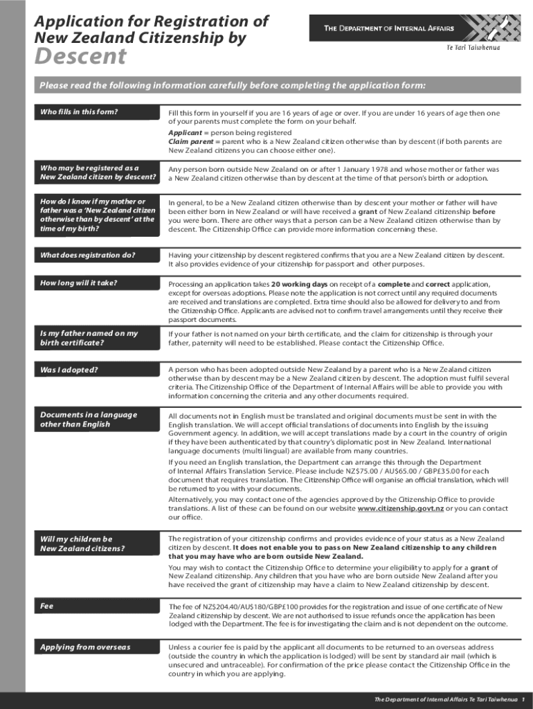 Fillable Online Fillable Online New zealand citizenship application ...