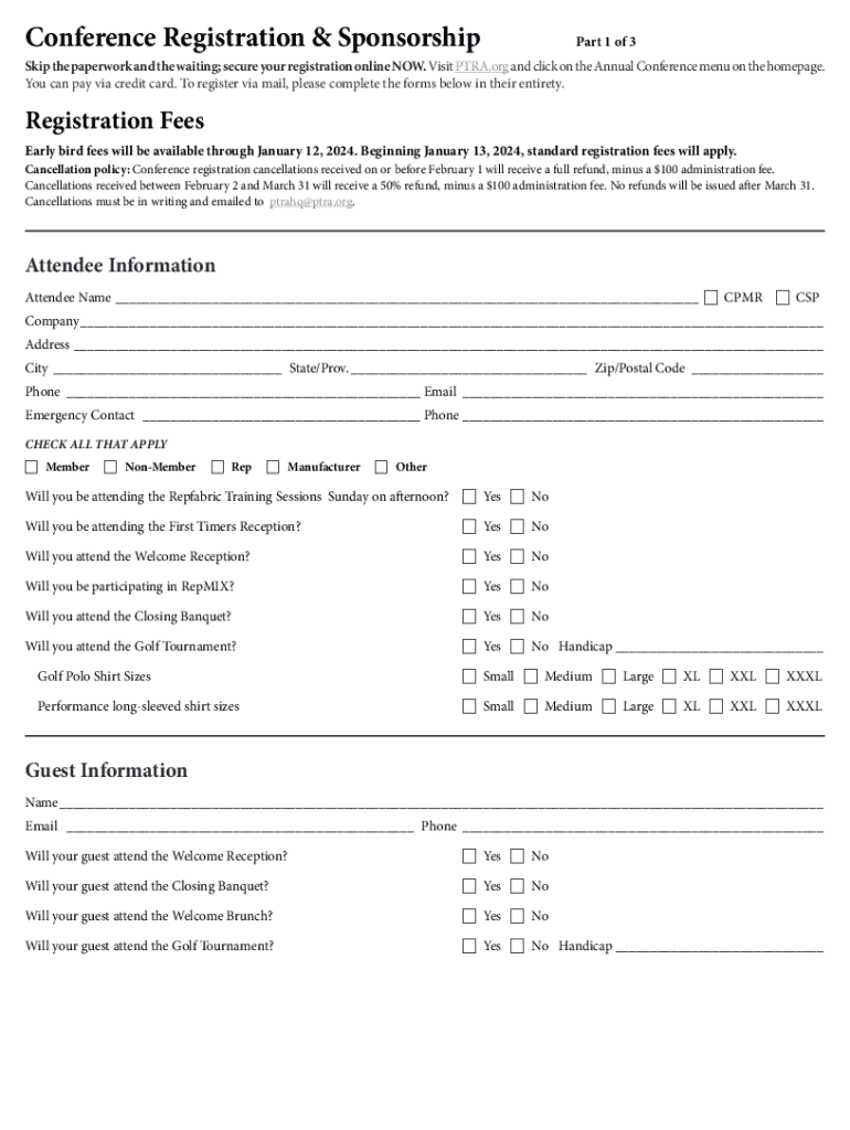 Fillable Online PTRA Annual Conference (Apr 2024), Hilton Head Island ... Fax Email Print ...