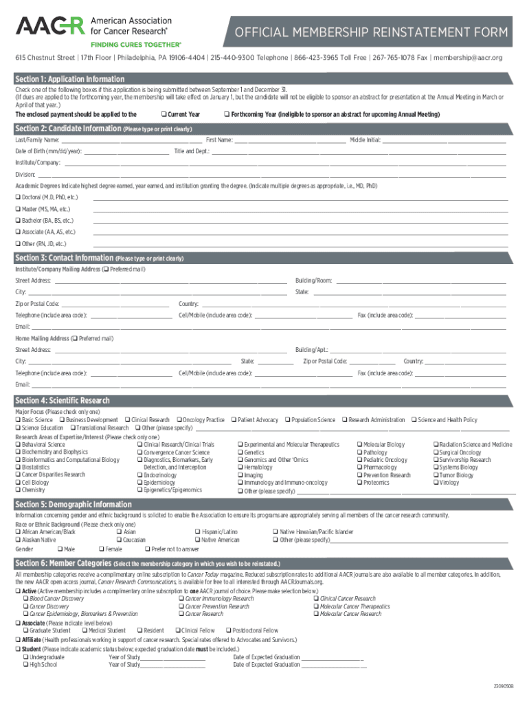 Fillable Online Fillable Online aacr 615 Chestnut Street 17th Floor ...