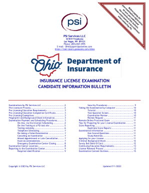 Fillable Online insurance ohio PSI Services LLC - Ohio Department of ...