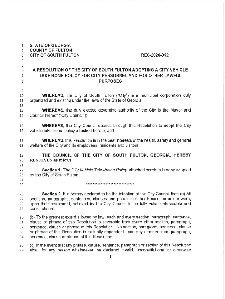 Fillable Online take-home vehicle policy and procedures city of south ...