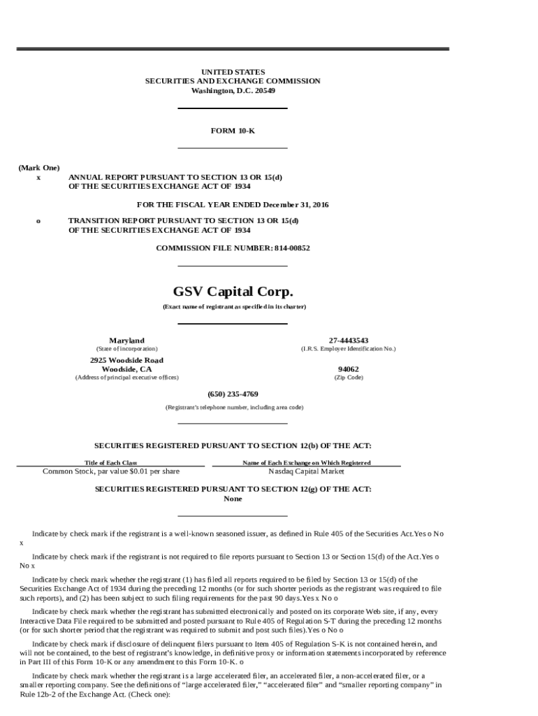 Fillable Online GSV Capital Corp. Fax Email Print - pdfFiller