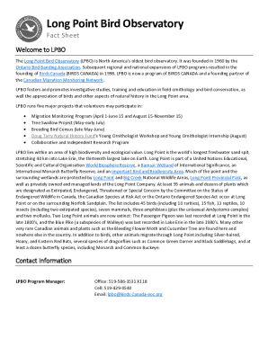 Fillable Online Long Point Bird Observatory - Fact Sheet Fax Email ...
