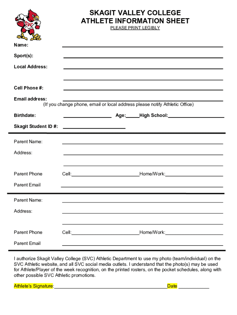 Fillable Online Skagit Valley College Sports Recruitment Form Fax Email ...