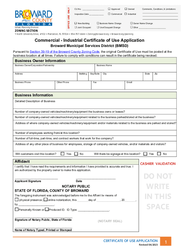 Fillable Online Commercial - Industrial Certificate of Use Application ...