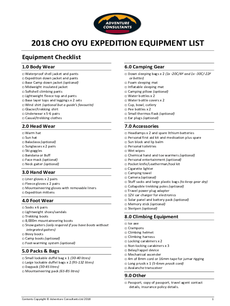 Fillable Online Cho Oyu Expedition - 45 DaysThe Himalayan Odyssey Treks Fax Email Print - pdfFiller
