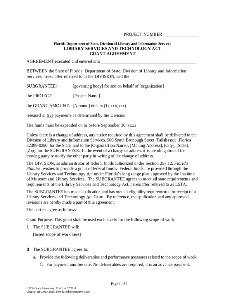 Grant Agreement - Division of Library and Ination ... Doc Template ...