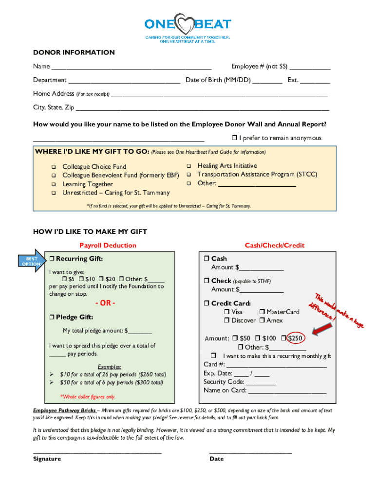 Fillable Online Ways to Give - St. Tammany Health System Fax Email Print - pdfFiller
