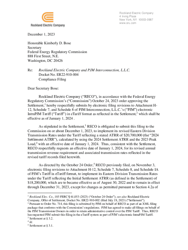 Fillable Online Rockland Electric Company and PJM Interconnection, L ...