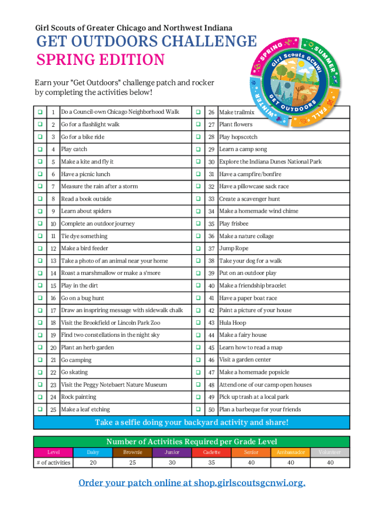 Fillable Online Take the national outdoor challenge! Check out the ...