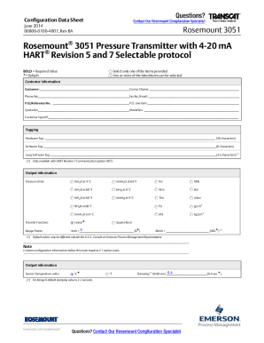 Fillable Online Configuration Data Sheet. Rosemount 3051 Fax Email ...