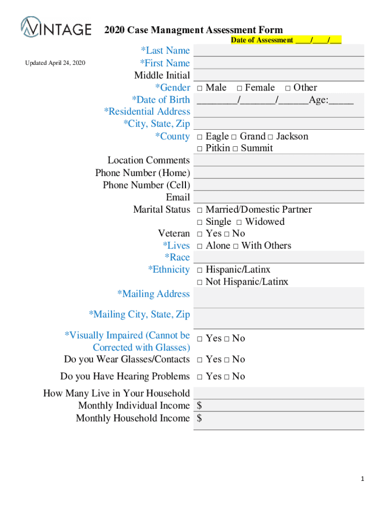 Fillable Online 2020 Home Delivered Meals Assessment Form - Vintage Fax Email Print - pdfFiller