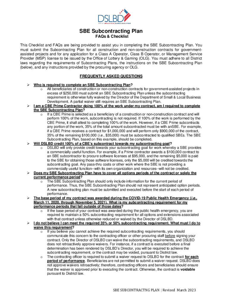 Fillable Online dgs dc Small Business Subcontracting Plans - Office of ...