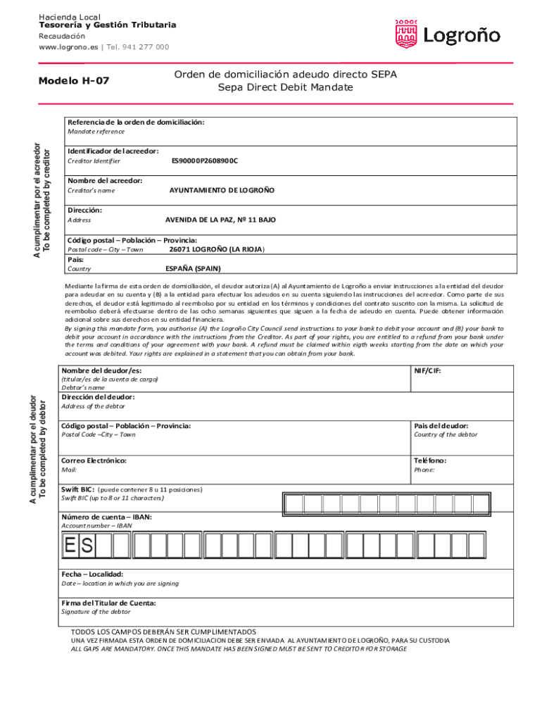Completable En línea Orden de domiciliacin adeudo directo SEPA Sepa ...