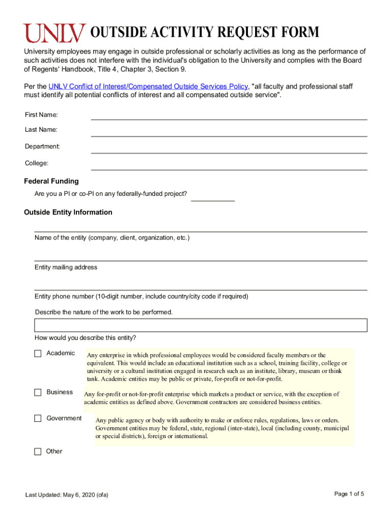 Fillable Online Outside Activity Request Form. Request Form Fax Email ...