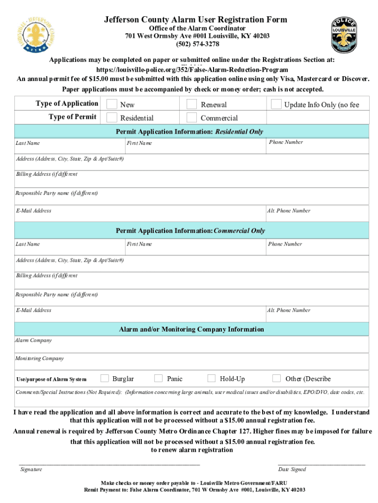 Fillable Online Jefferson County Alarm User Registration Form Fax Email Print - pdfFiller