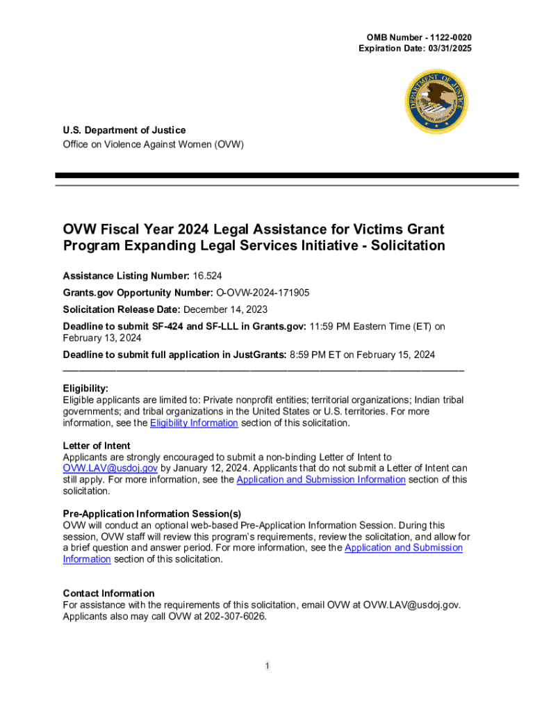 Fillable Online OVW Fiscal Year 2024 Legal Assistance for Victims Grant Program Expanding Legal ...