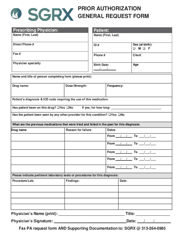 Fillable Online Prior Authorization Request Form Urgency (select one ...